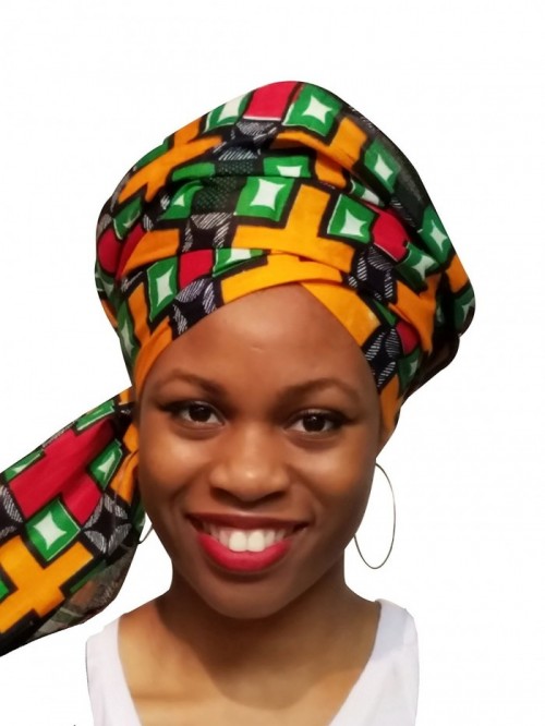 Orange Green Red African Print Ankara Head Wrap Multicolor Tie Scarf