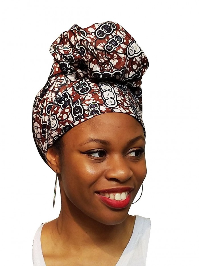 Brown Black And Off White African Print Ankara Head Wrap Tie Scarf