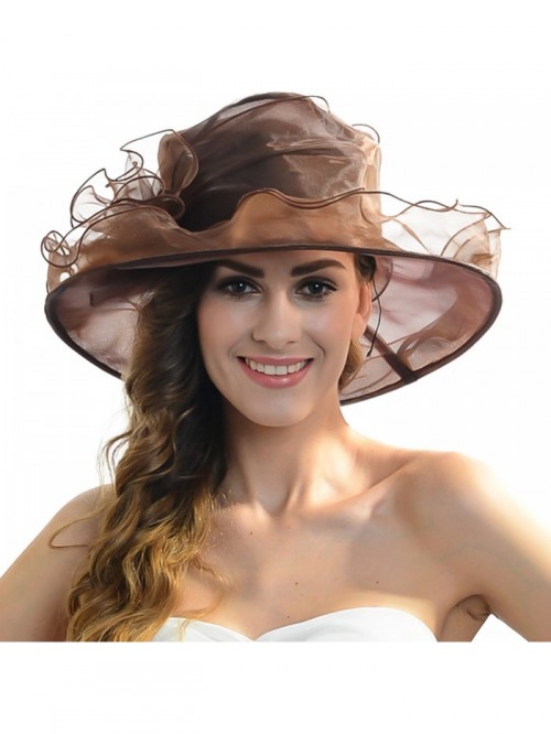 Women Church Kentucky Derby Hat Organza Wide Brim Hat Brown C012btokqa5