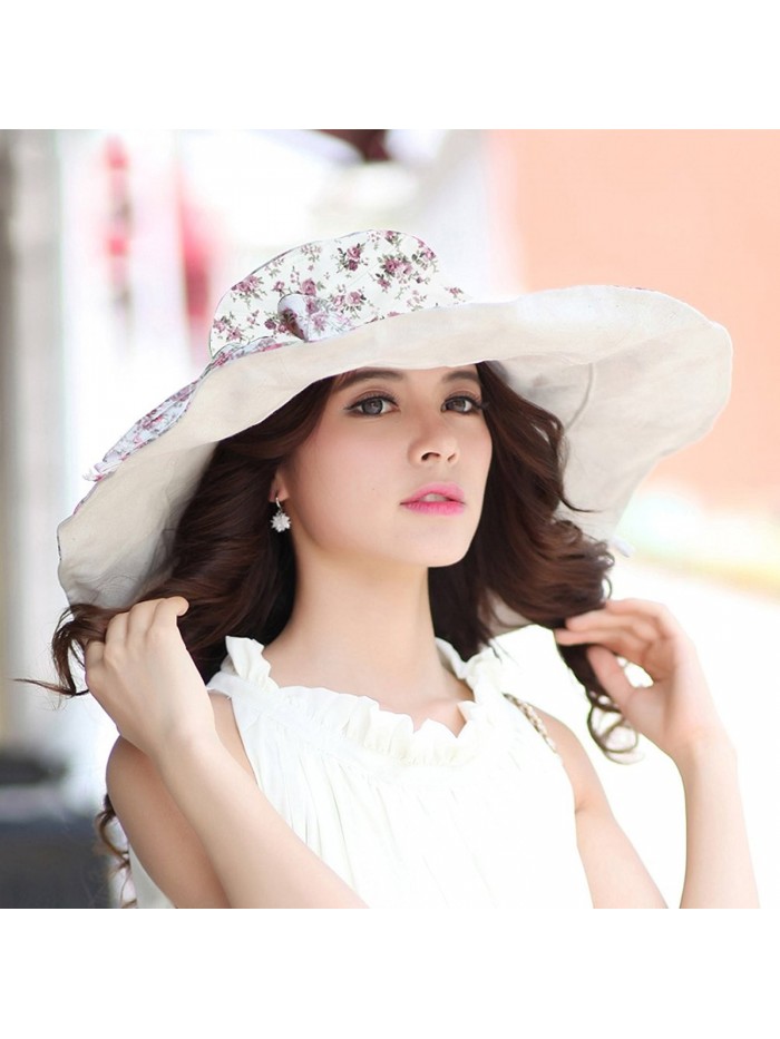 Womens Upf 50 Foldable Floppy Reversible Wide Brim Sun Beach Hat With